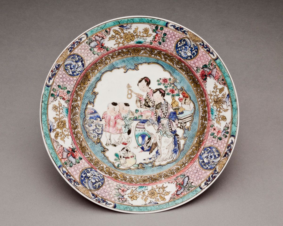 plate with women and children scene