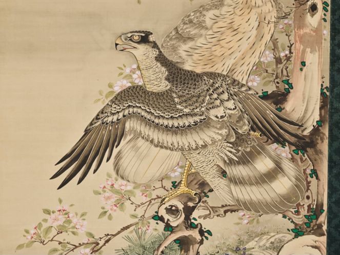 Pair of Hawks with Branch and Blossoms
