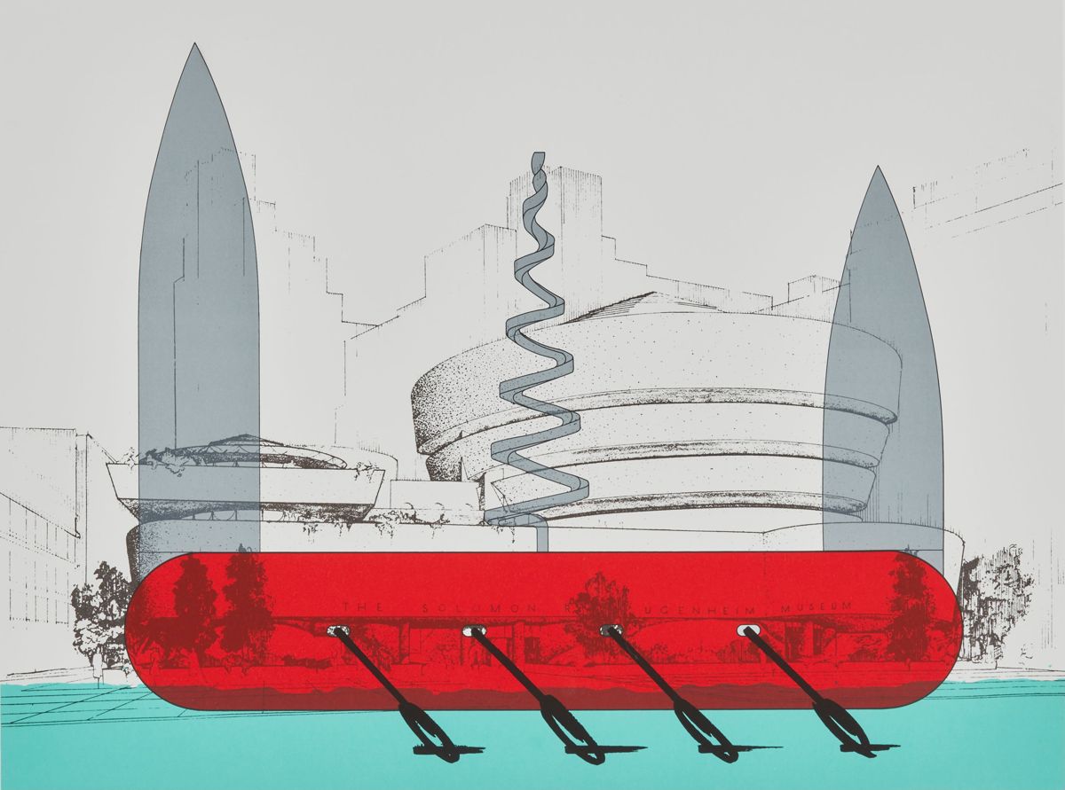 Knife Ship Superimposed on the Solomon R. Guggenheim Museum